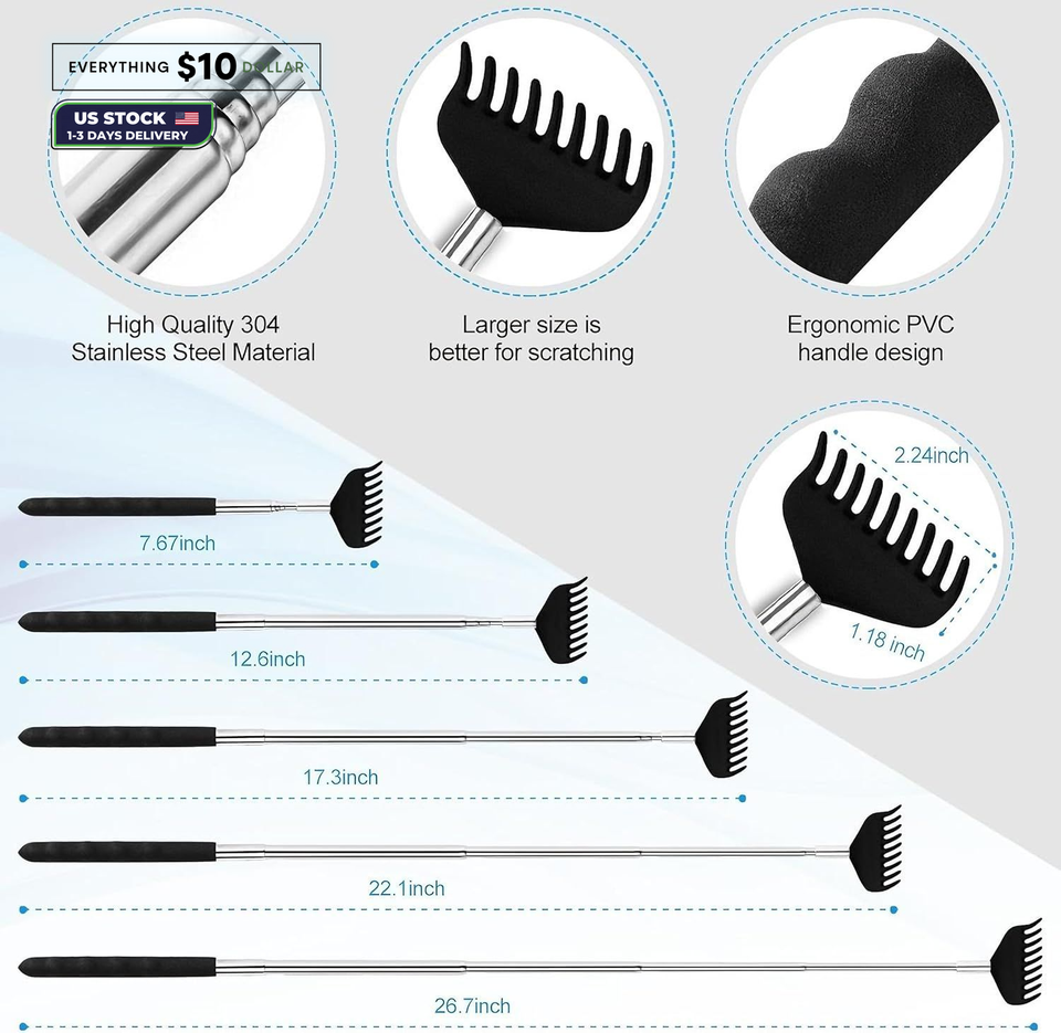 3pcs Upgraded Back Scratcher Massager, Telescoping Massage Black | eBay