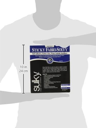 Sulky Printable Sticky Fabri Solvy Stabilizer 20x36 Inch White Medium ...