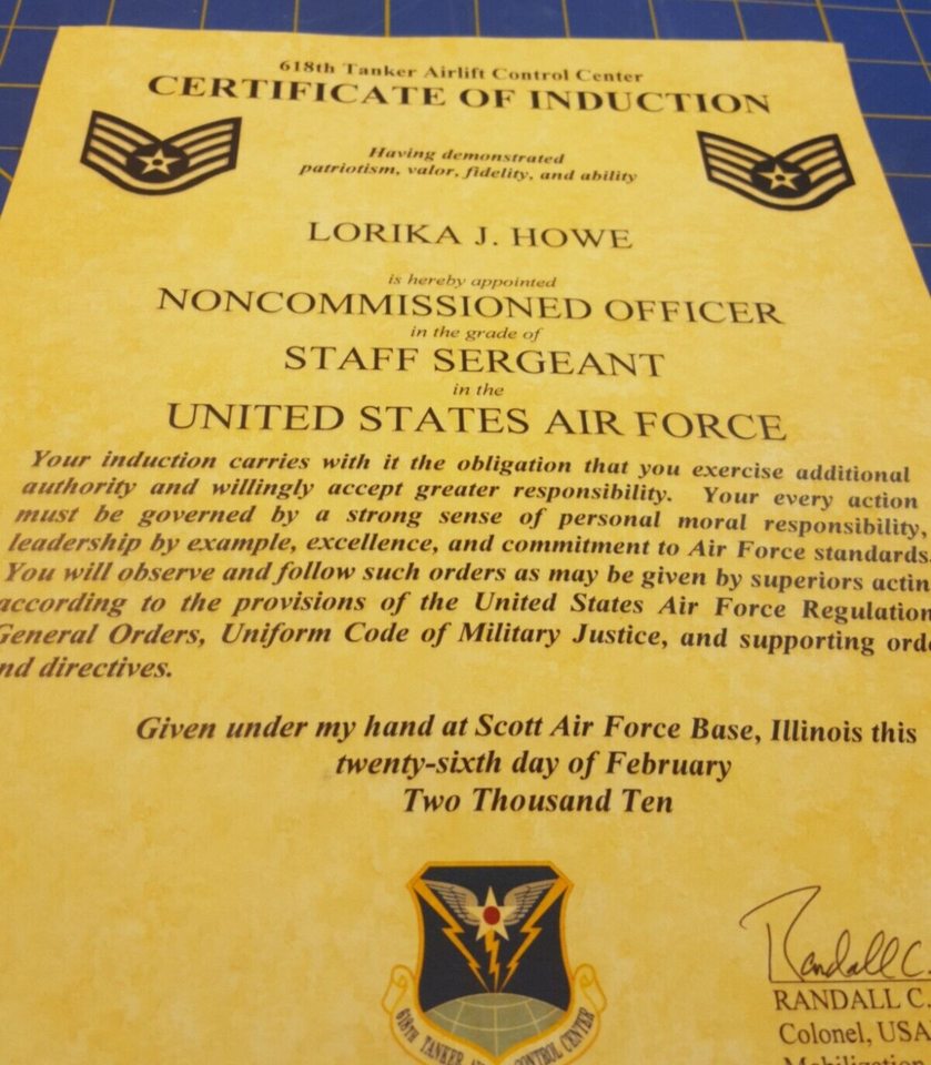 DEPARTMENT OF THE AIR FORCE CERTIFICATE OF INDUCTION | eBay