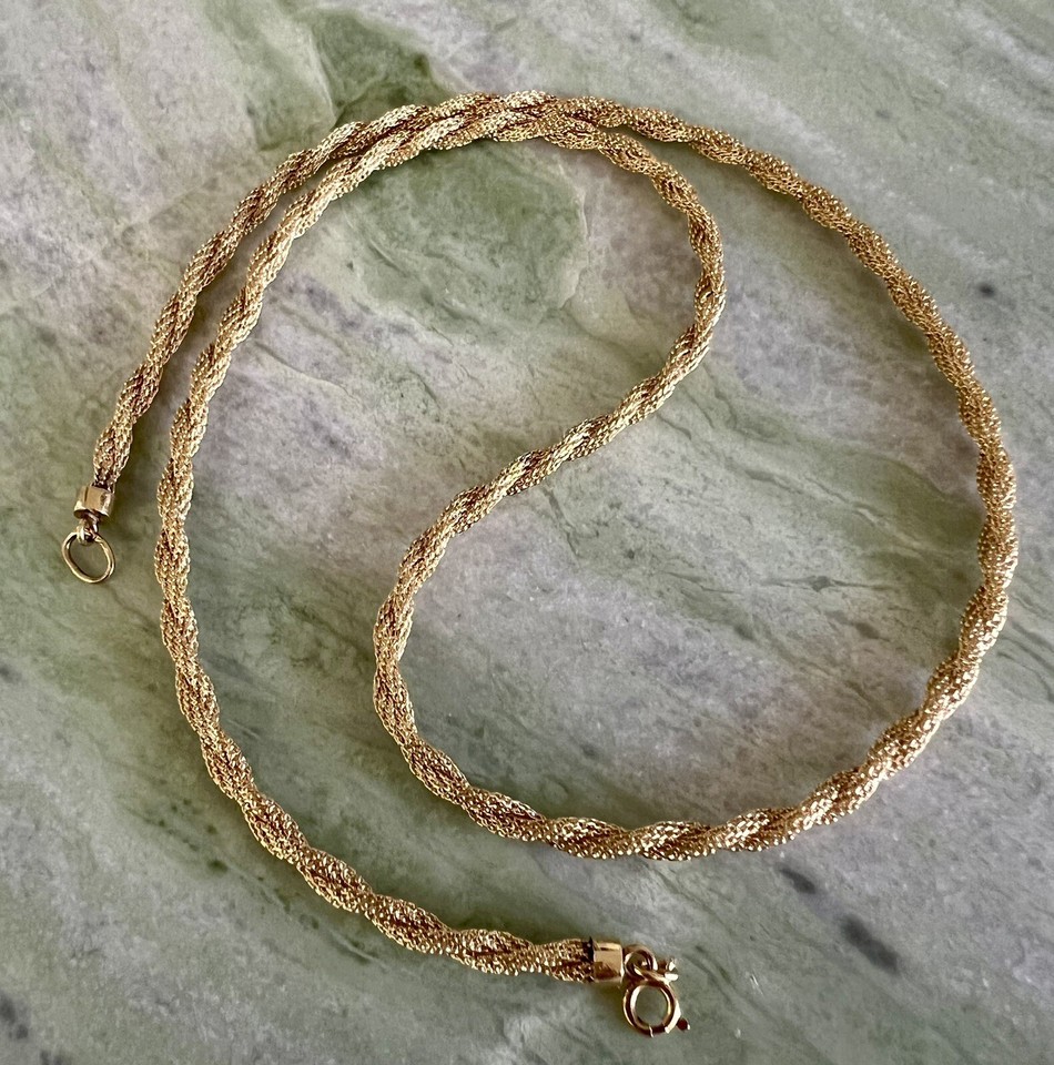 FINE VINTAGE MESH BRAIDED ROPE CHAIN SOLID 14K YELLOW GOLD 18” LONG | eBay