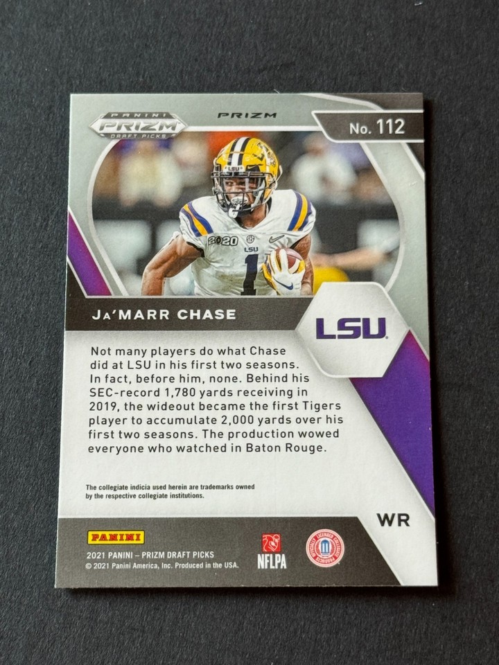 2021 Prizm Draft Picks Jamarr Chase Rookie Gold cracked ice No. 112 LSU ...
