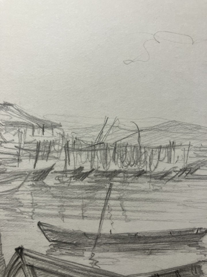 Maxime Juan (1900-1992) Drawing Marine Boat View Pond Pipe Thau To ...