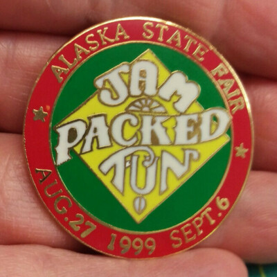 1999 Alaska State Fair Pin JAM PACKED FUN round enamel hat jacket scarf ...