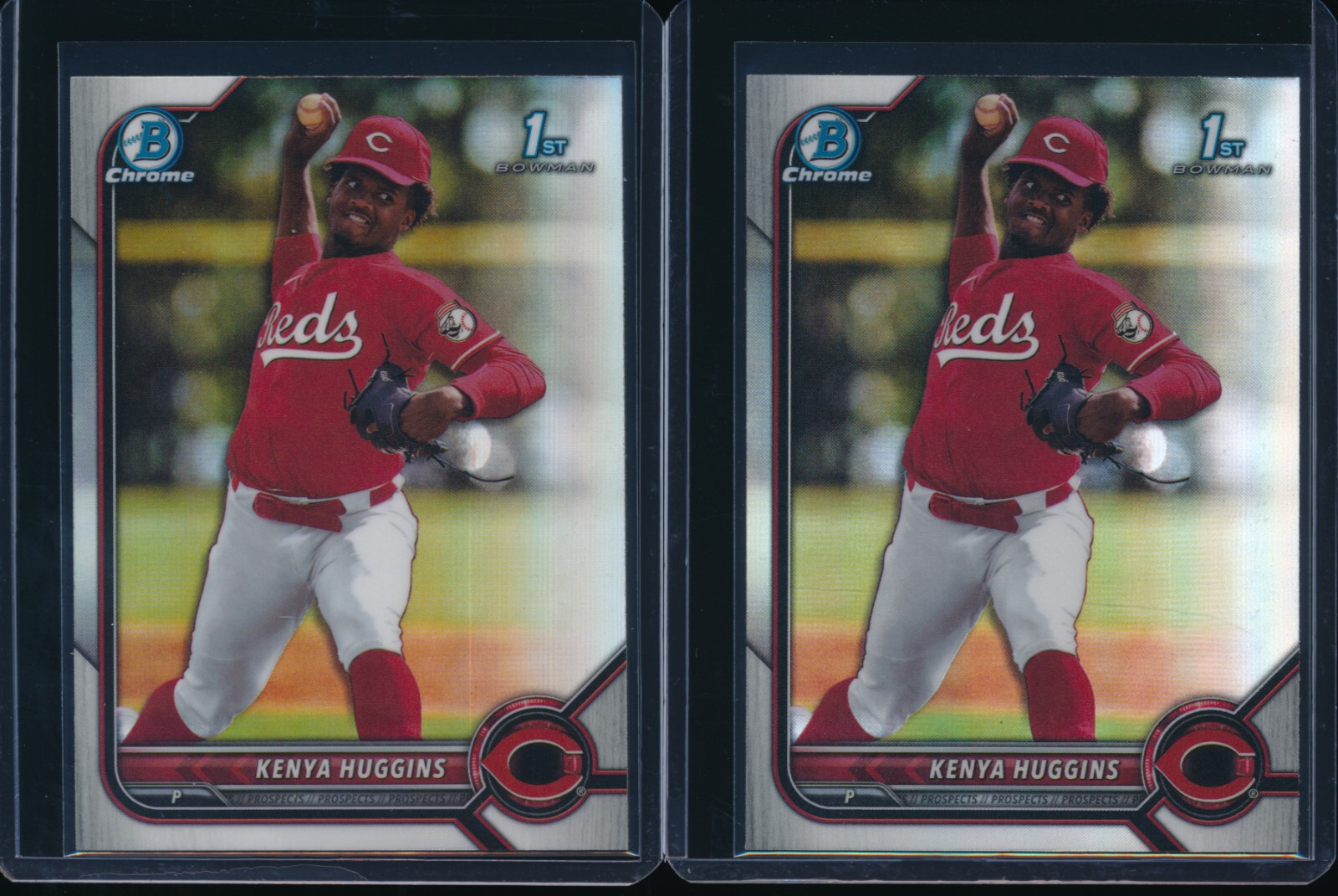 Lot of (2) KENYA HUGGINS 1st 2022 Bowman Chrome Draft REFRACTOR REDS ...
