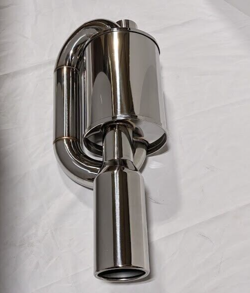 Universal JDM Twin Loop Exhaust Muffler 2.5" Inlet 4.0" Tip Chrome ...