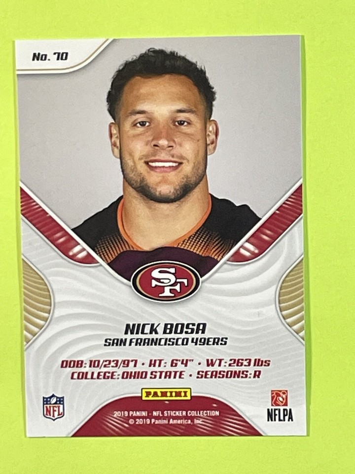 Nick Bosa Rookie SF 49ers 2019 Panini Sticker Card XL Euro Version | eBay