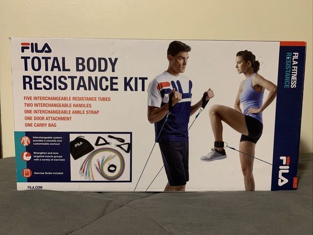 FILA Accessories Total Body Resistance Kit With 5 Strength Tubes Ankle ...