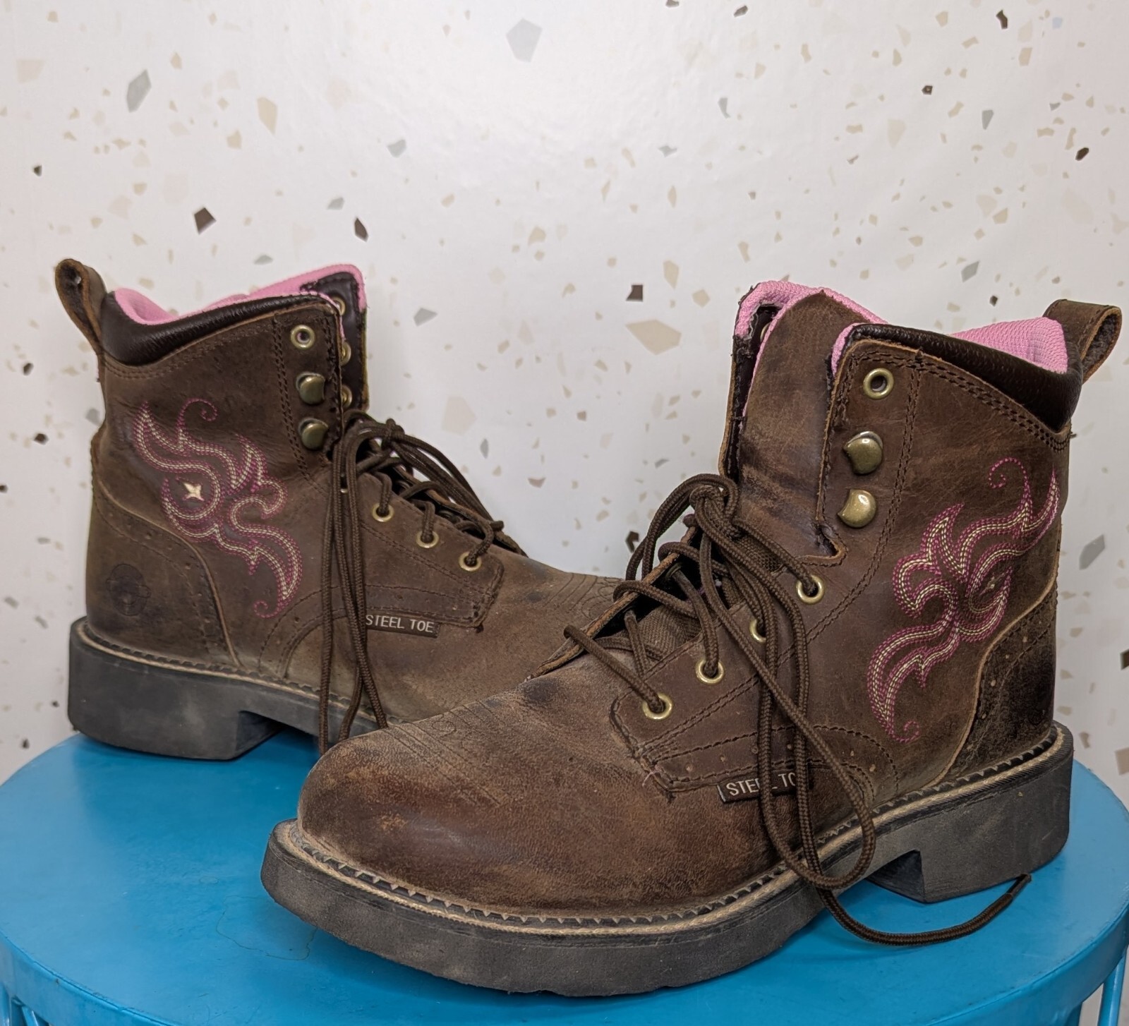 Justin Gypsy Steel Toe Work Boots WKL991 Brown Leather Pink Sz 9 ...
