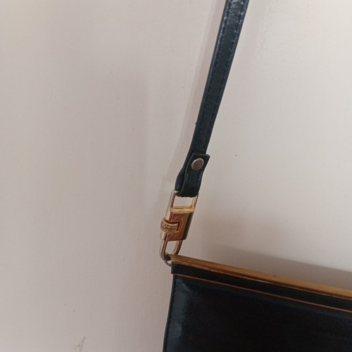Vintage 70s Black Leather Shoulder Bag Gold Hardware By Assima -Lots Of ...