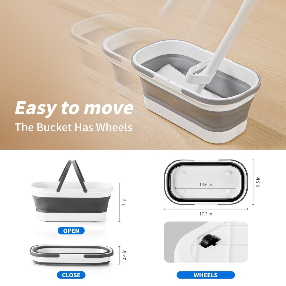 oshang Flat Mop and Foldable Bucket Set. Mops for Floor Cleaning | eBay