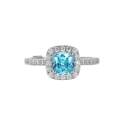 ELLE Sterling Silver "Radiance" Cushion-cut Blue & CZ Halo Ring | eBay
