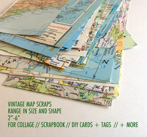 vintage map scrap pieces, geography project, scrapbook map, ephemera map crafts | eBay