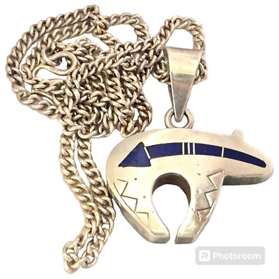 Ray Tracey Navajo inlay Bear pendant with Lapis Lazuli Pendant Necklace ...