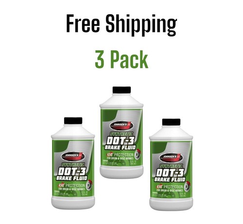(3 Pack) Johnsen's 2212 12 Ounce Capacity Premium Synthetic DOT-3 Brake ...