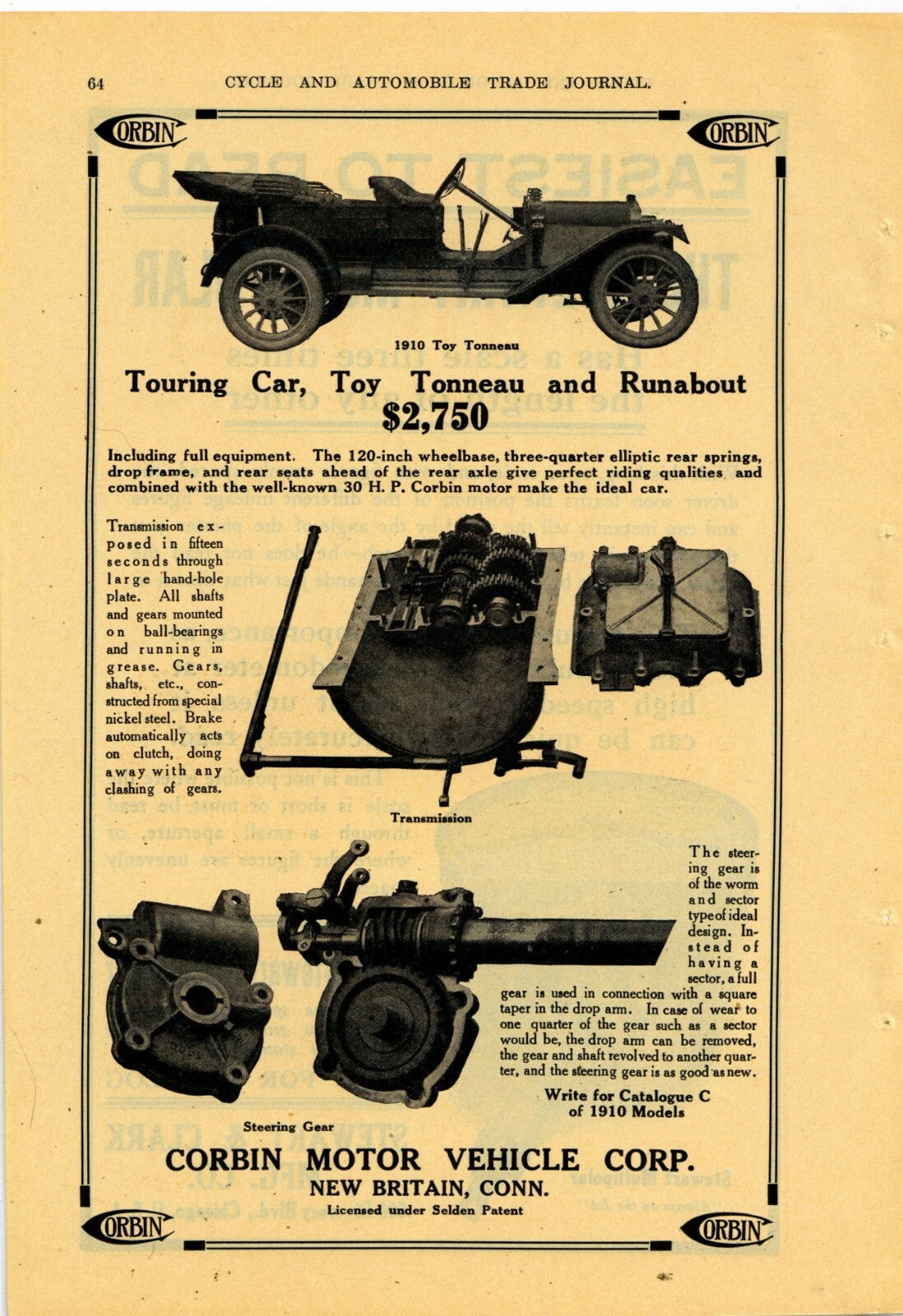 1910 Corbin Motor Vehicle Co. Ad: Toy Tonneau Model - New Britain ...