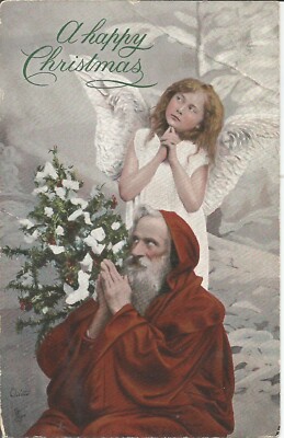 Victorian Santa Claus Angel Christmas Postcard Tucks 170 Old World | eBay