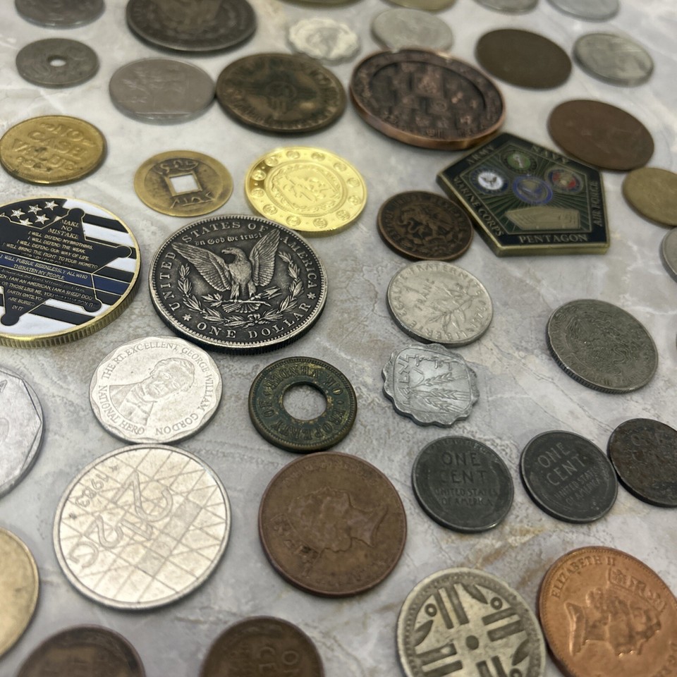 BIG LOT💥Mixed Tokens-USA & Foreign Coins Exonumia-Copper-Silver tone ...