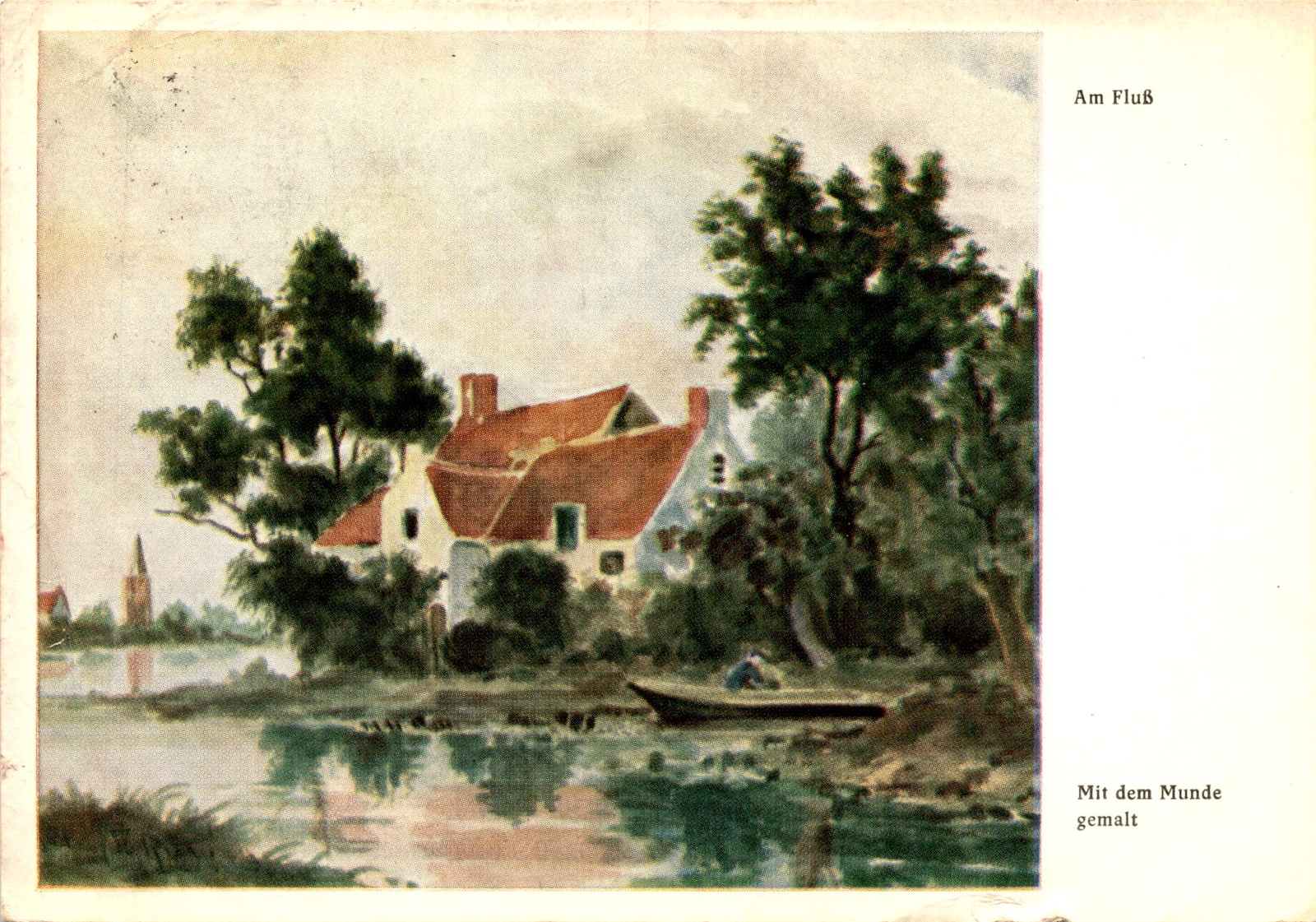postcard, scene, river, village, Einraffshof, countryside, bridges, gre ...