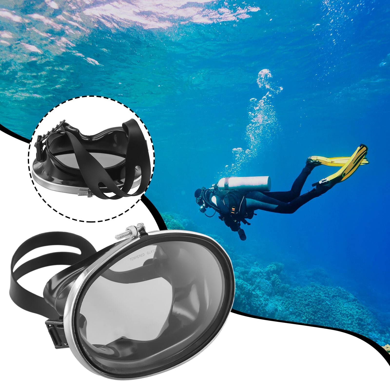 HD Tempered Glass Dive Mask Snorkeling Goggle Scuba Diving Mirror ...