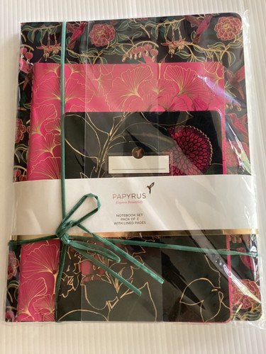Papyrus NOTEBOOK SET 3-Pk LINED PGS Notepads FLORAL JOURNALS Pink Black ...