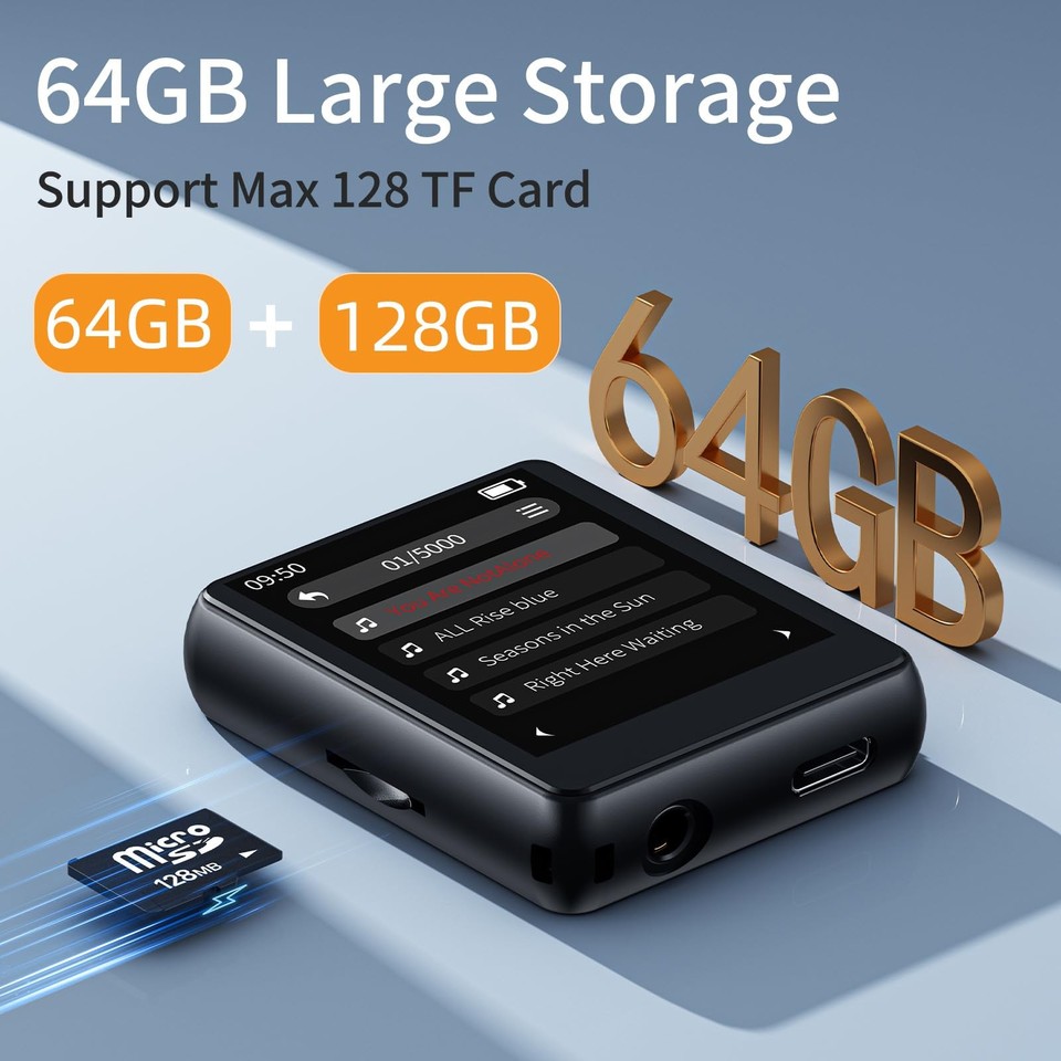 64GB Lettore MP3 Bluetooth 5.3 Touch Screen mp3 Lettore musicale Mini ...