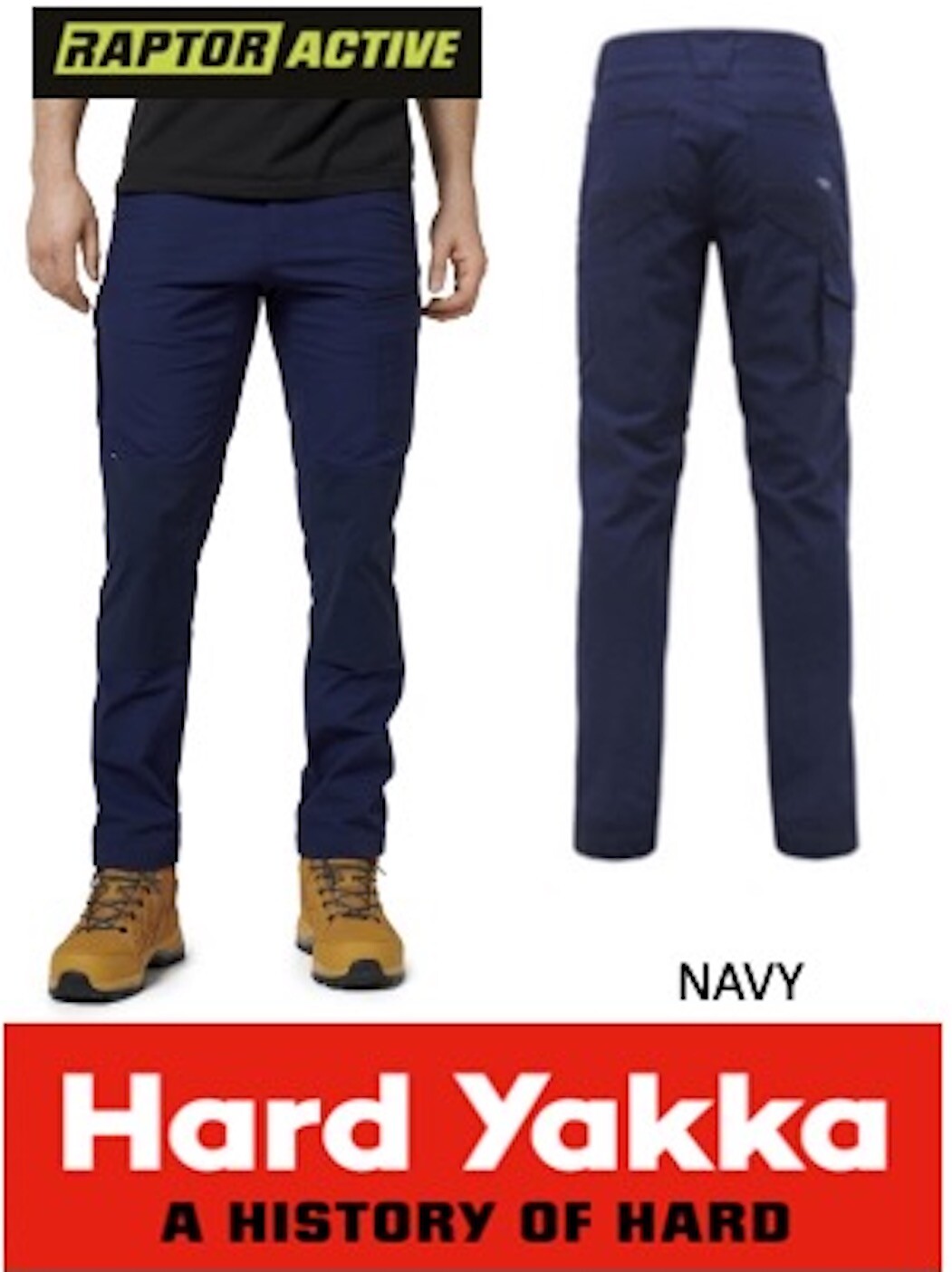 HARD YAKKA -4 PACK - 'RAPTOR ACTIVE' HIGH PERFORMANCE TOUGH WORK PANTS ...