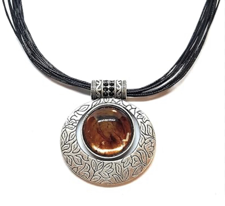 Lia Sophia Desert Bloom Silver Tone Necklace w/Glass Center Stone & Cut ...