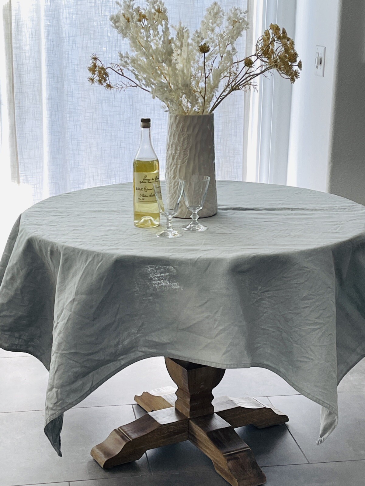 LIBECO 100% LINEN TABLECLOTH 65” X 65”, FOG GRAY PALE BLUE, VINTAGE | eBay