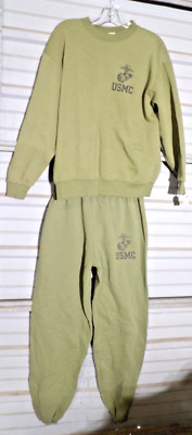 USMC UNITED STATES MARINE CORPS ISSUE SWEATS TOP BOTTOM OD GREEN EGA ...
