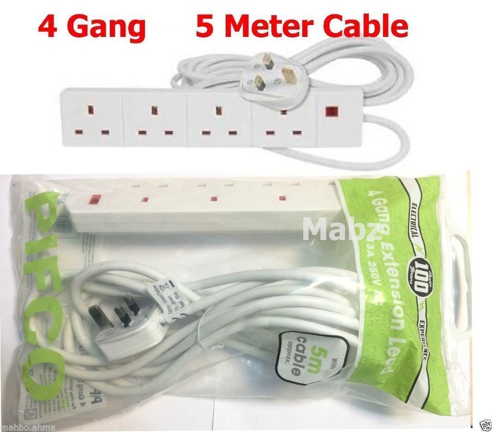 ELPINE 4 GANG 2M 5M 10M EXTENSION LEAD CABLE USB SOCKET REEL SHAVER ...