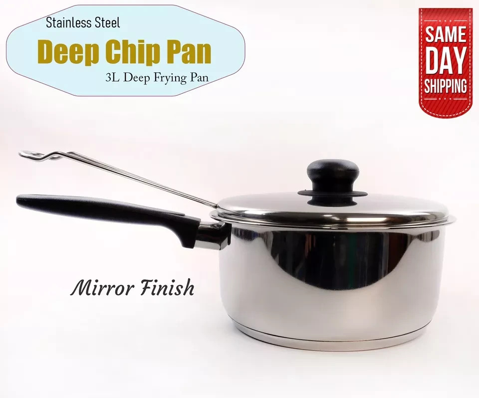 Stainless Steel Chip Pan Deep Cooking Fryer Pot Frying Basket Saucepan ...