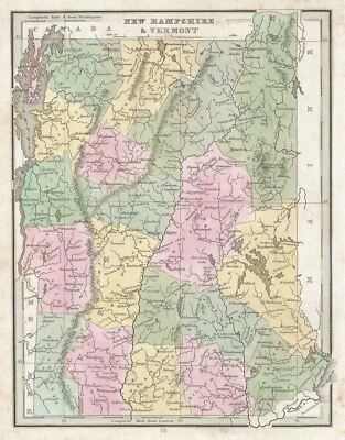 1835 Bradford Map of New Hampshire and Vermont | eBay