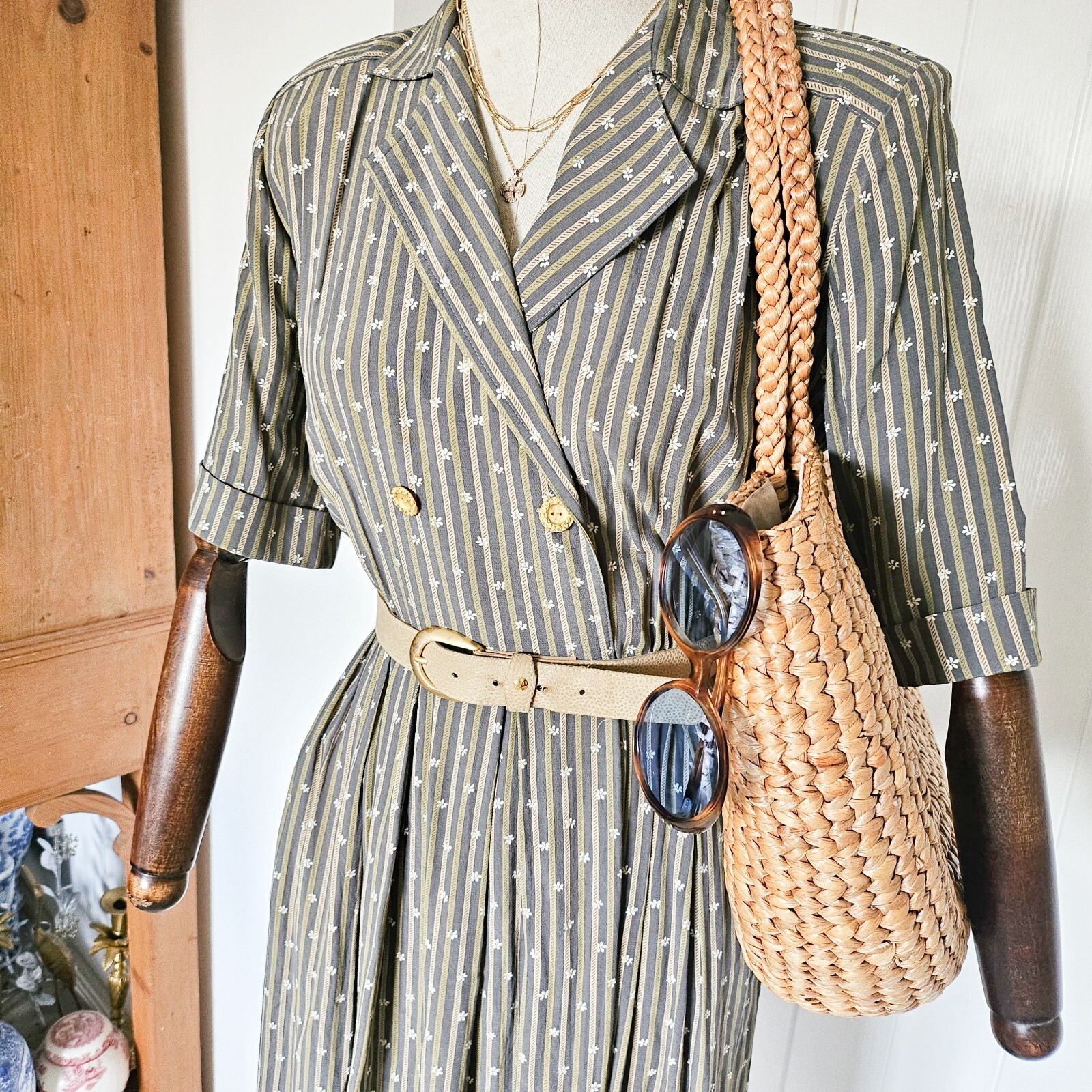 Vintage Mandy Marsh Retro Gold Button Belted Midi Shi… - Gem