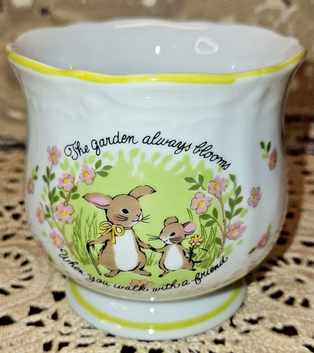 Vintage Bunny Rabbit Planter Vase Handleless Mug "The Garden Always ...