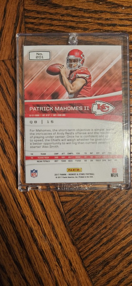 2017 Panini Rookies and Stars Patrick Mahomes Rookie RC No. 201 Chiefs ...