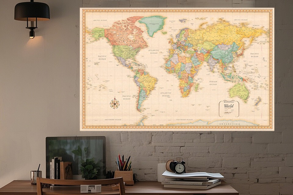 150×90cm Large Map of The World Poster Print Educational World Map ...