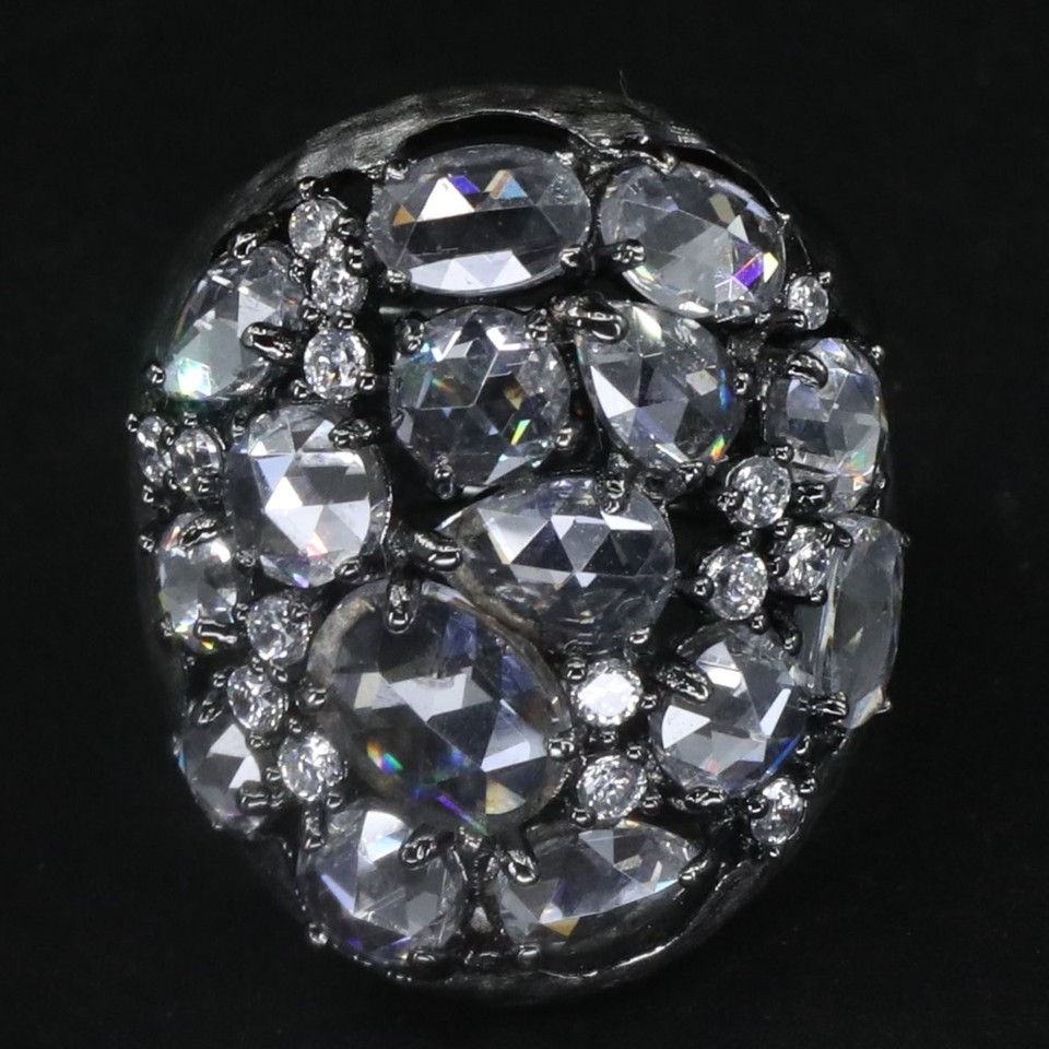 Sterling Silver PRIME ART & JEWEL White CZ Pave Dome Cocktail Ring Size ...