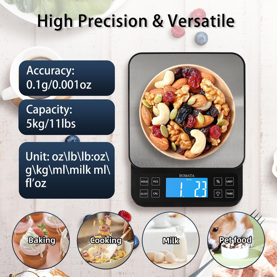 Large Kitchen Scale with 0.1G/0.001Oz High Precision, 5Kg/11Lb Bakery ...
