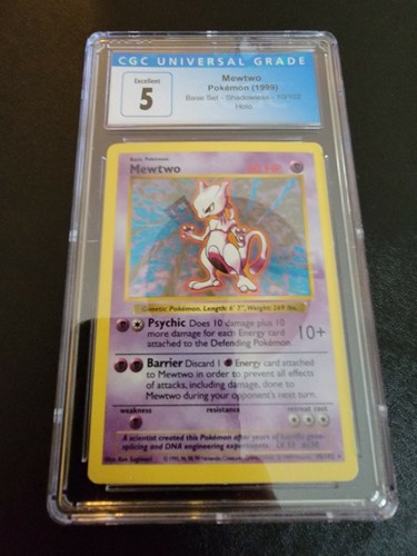 1999 Pokemon Base Set Shadowless Unlimited Mewtwo Holo 10/102 CGC 5 ...