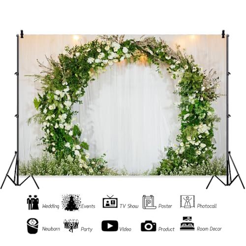 10x8ft Vinyl Romantic Wedding Backdrop Arched Wreath White Curtain ...