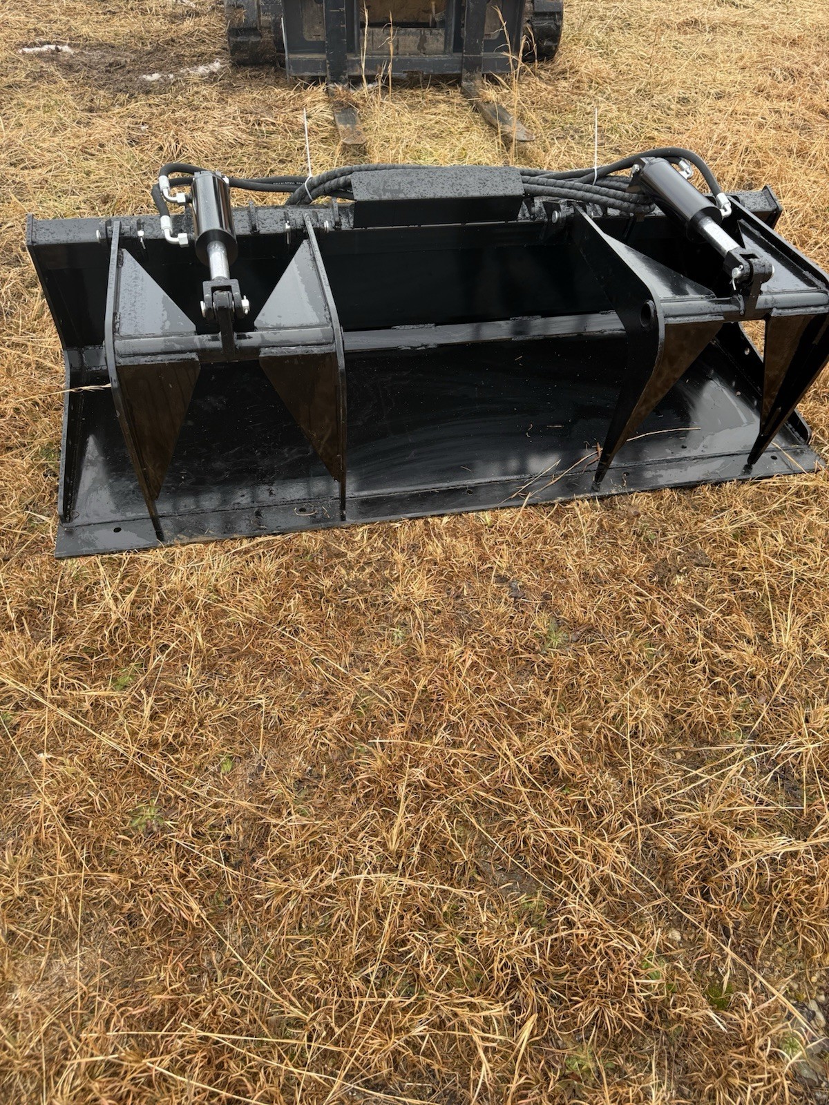 72" Solid Bottom Dual Cylinder Bucket Grapple Skid Steer Quick Attach ...