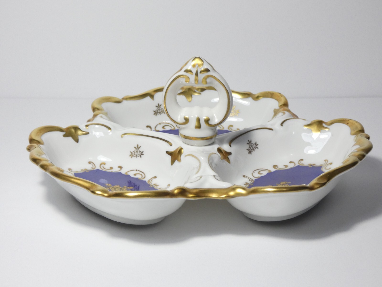 REICHENBACH R FINE CHINA PORCELAIN WHITE COBALT BLUE GOLD 3-SECTION ...