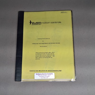 Sweo Motion Controls Regenerative Spindle Drives Model 800 010-033-2 ...
