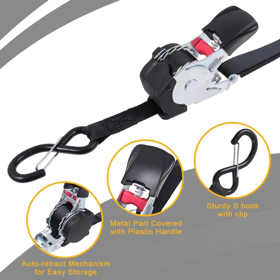 Retractable Ratchet Straps Self Retractable Tie Down Straps 1200Lb Break Stre... | eBay