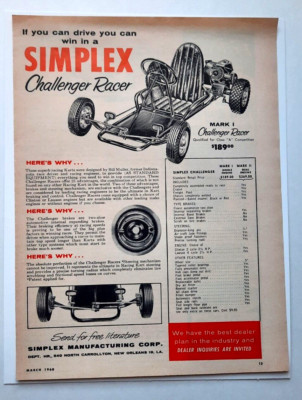 1960 Simplex Mark 1 Challenger Go-Kart Original Print Ad | eBay