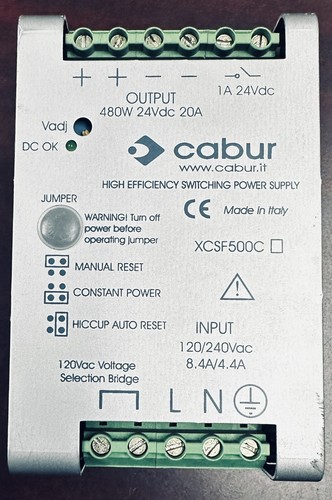 CABUR power supply Model XCF500C, input 120/240 VAC, out put 24 VDC 20 ...