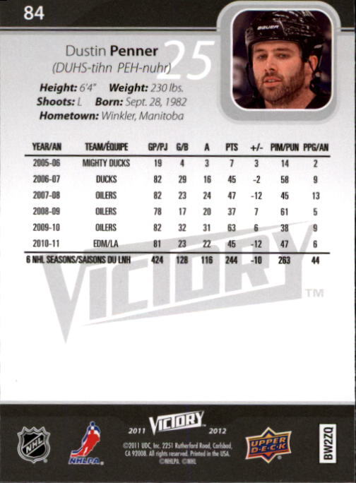 2011-12 Upper Deck Victory Kings Hockey Card #84 Dustin Penner | eBay