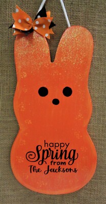 Glittered PERSONALIIZED HAPPY SPRING EASTER BUNNY Door SIGN Hanger ...