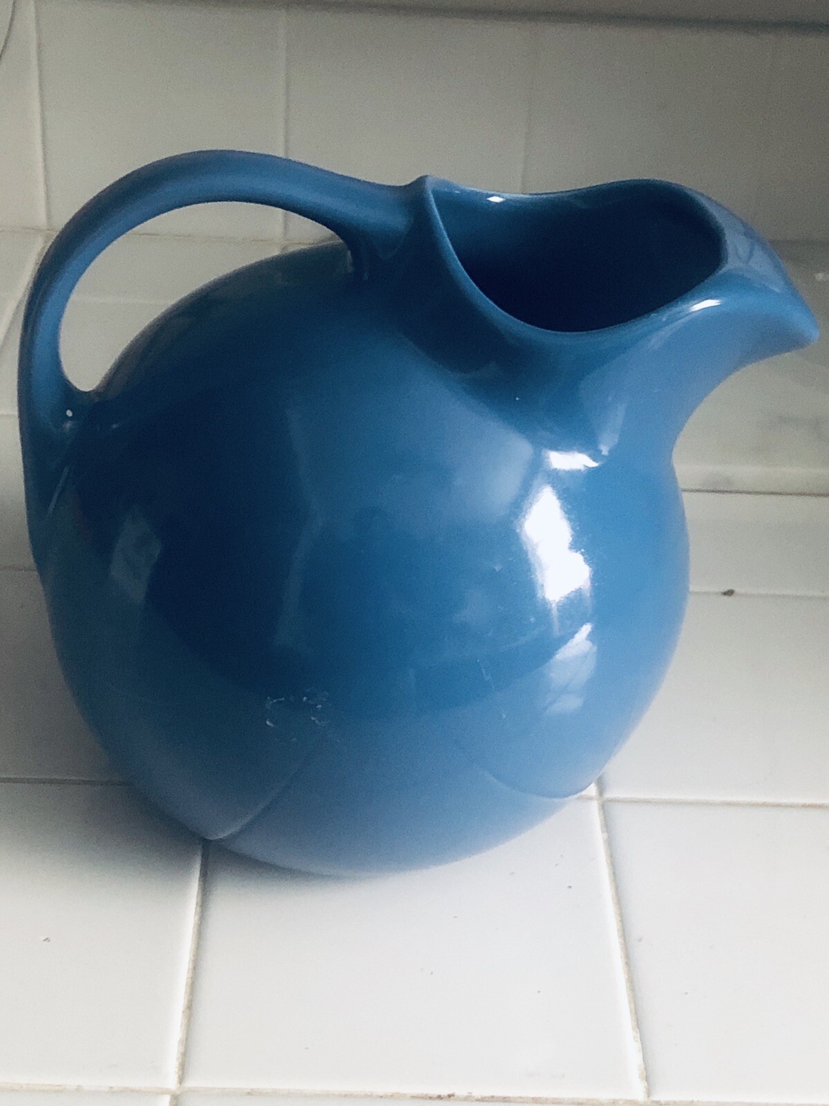 Vintage Hall Pottery Tilted Ball Pitcher 633 Blue Ice Lip Cornflower ...