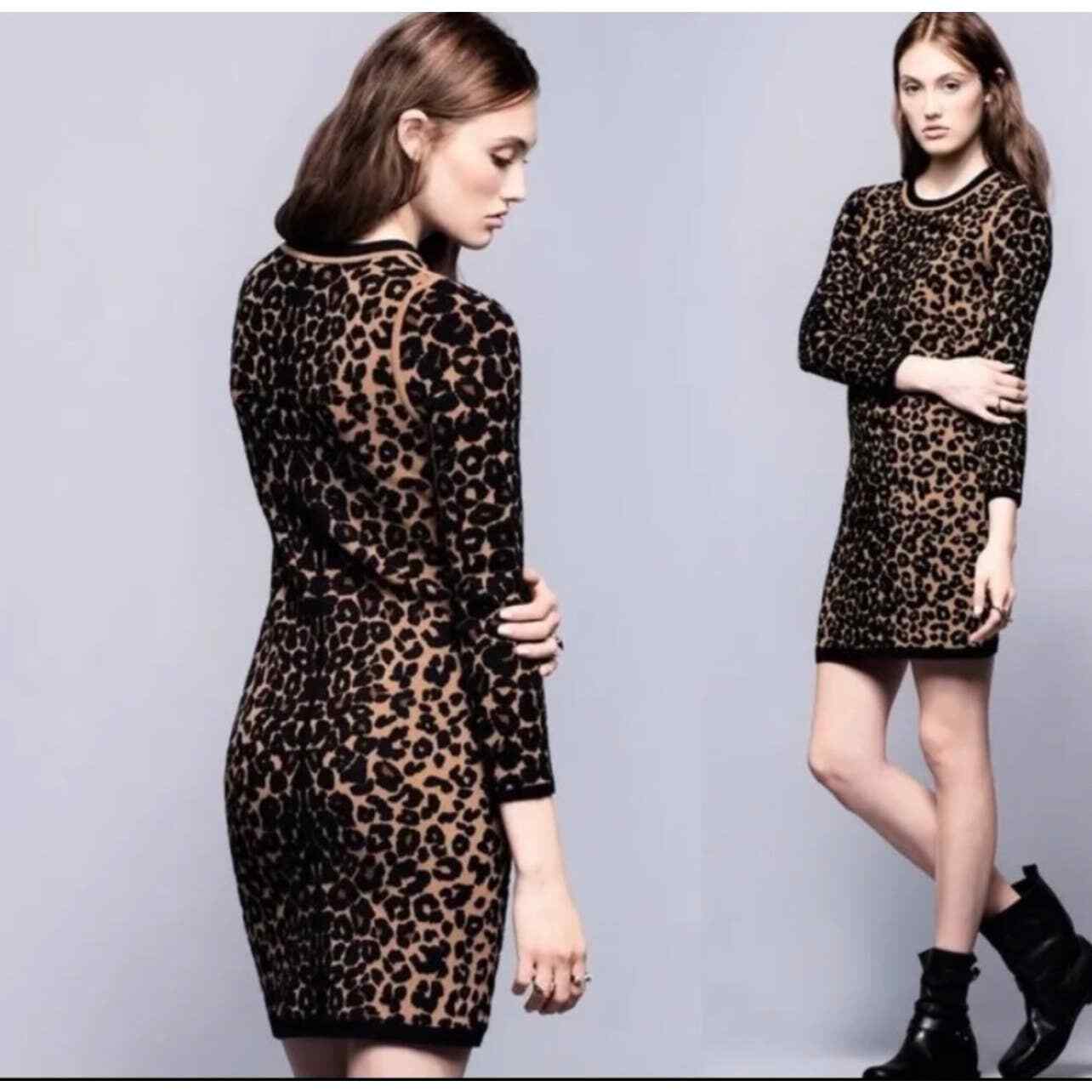 A.L.C Leopard Print Wool Cashmere Blend Long Sleeve Dress Size XS | eBay